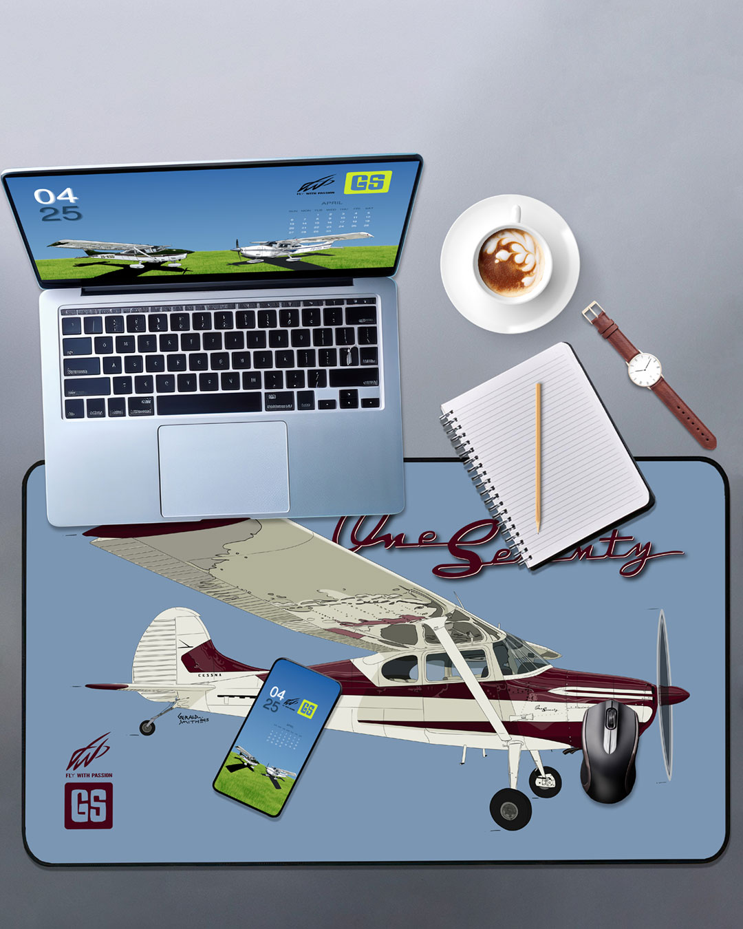 Cessna 170B N2864C In Flight Desk Mat - Gerald Smith Art - Art, Apparel ...